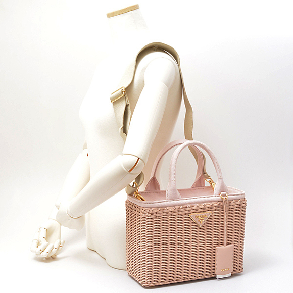 Prada | Bags | Prada Rattan X Canvas Wicker 2way Basket Bag Pesca Pink ...